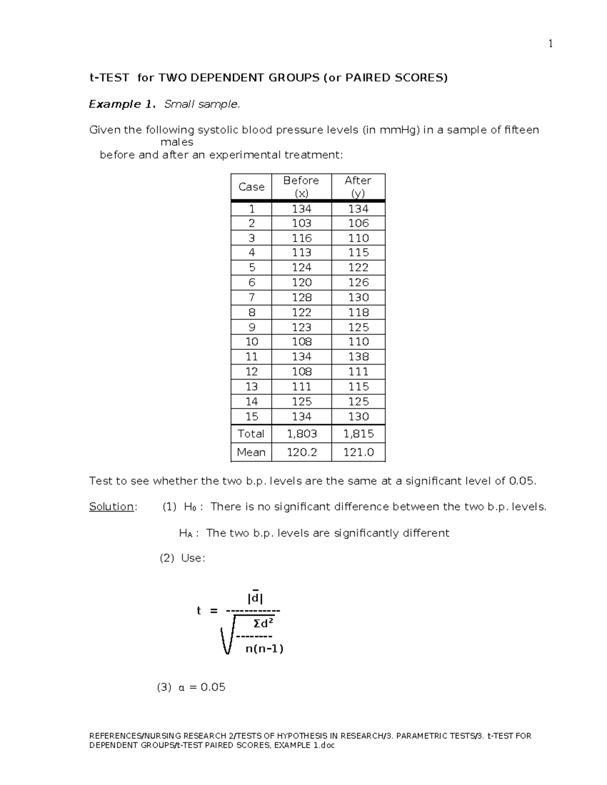 T TEST for TWO DEPENDENT GROUPS: Example 1 Analysis - Studocu