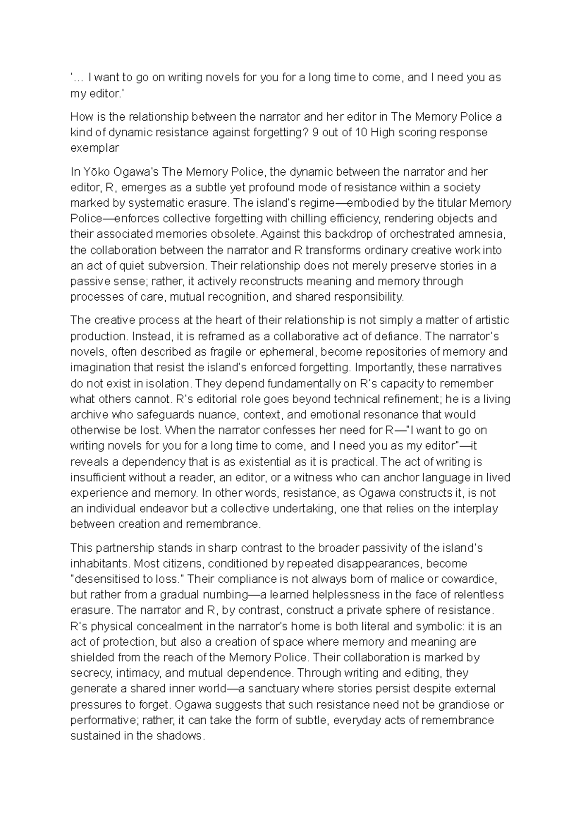 Dynamic Resistance in The Memory Police: Narrator & Editor's Bond - Studocu