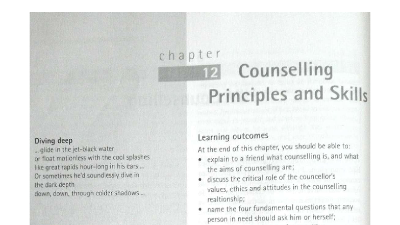 Chapter 12: Counselling Principles and Skills (CPS 101) Learning ...