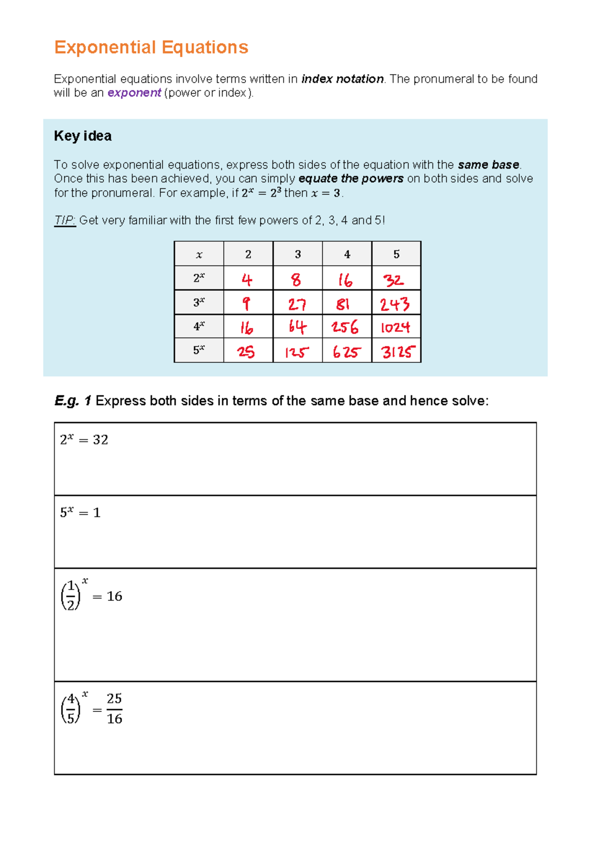 08 - Exponential Equations - Exponential Equations Exponential ...