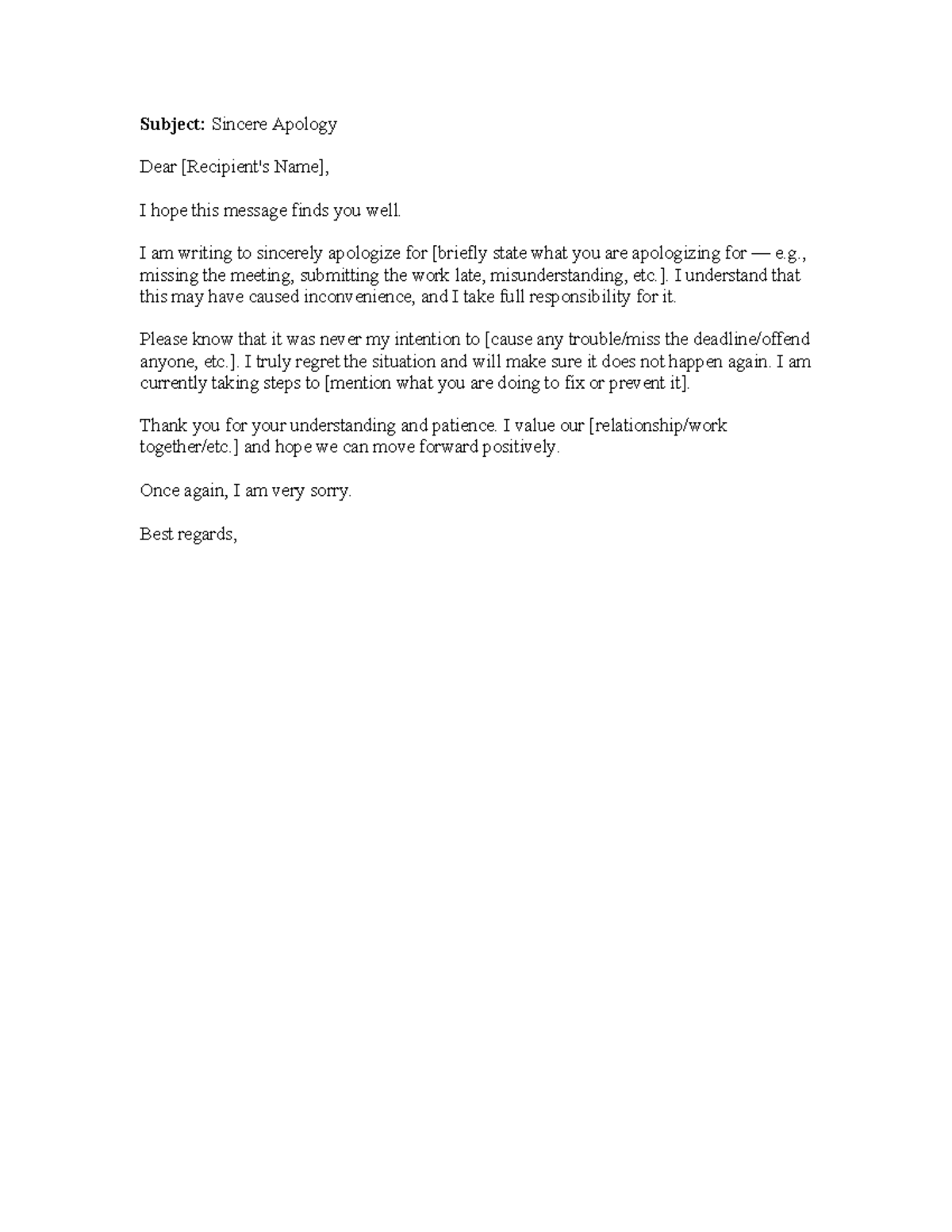 Subject: Apology Email Template for Missed Meetings or Deadlines - Studocu
