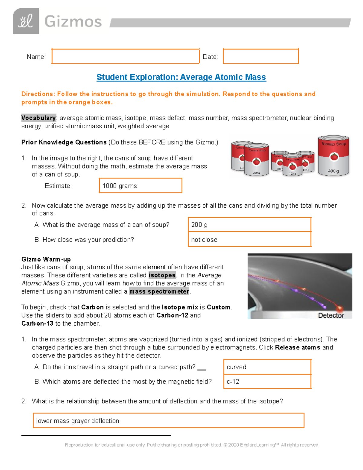 Average Atomic Mass and Isotope Exploration - Gizmo Activity - Studocu