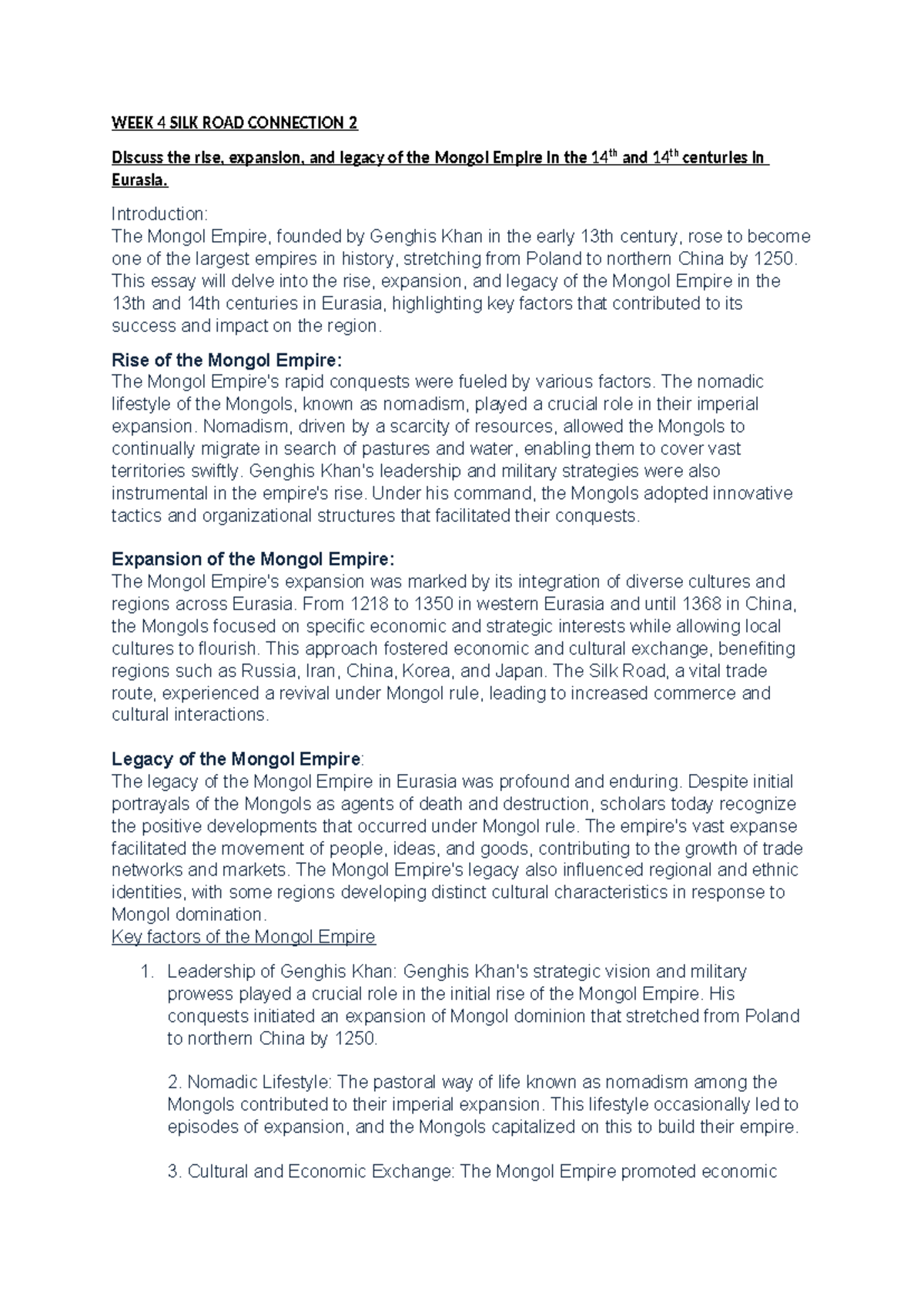 Ges 110 EXAM Notes - Summary History - WEEK 4 SILK ROAD CONNECTION 2 ...