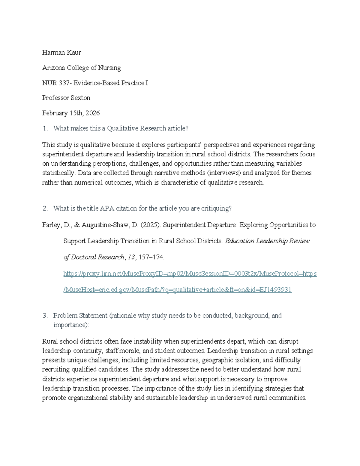 Qualitative Research Insights: NUR Practice I Assignment - Studocu