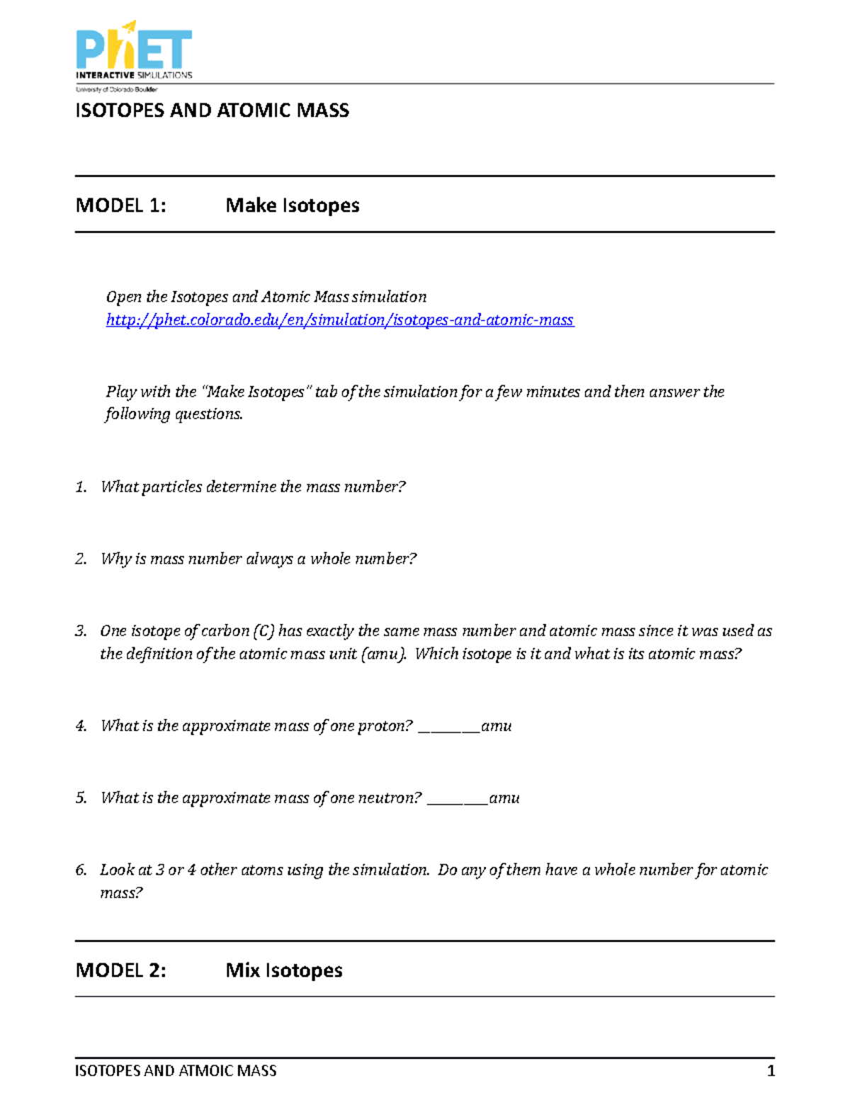 Isotopes and Atomic Mass Guided Inquiry - Student Handout - Studocu
