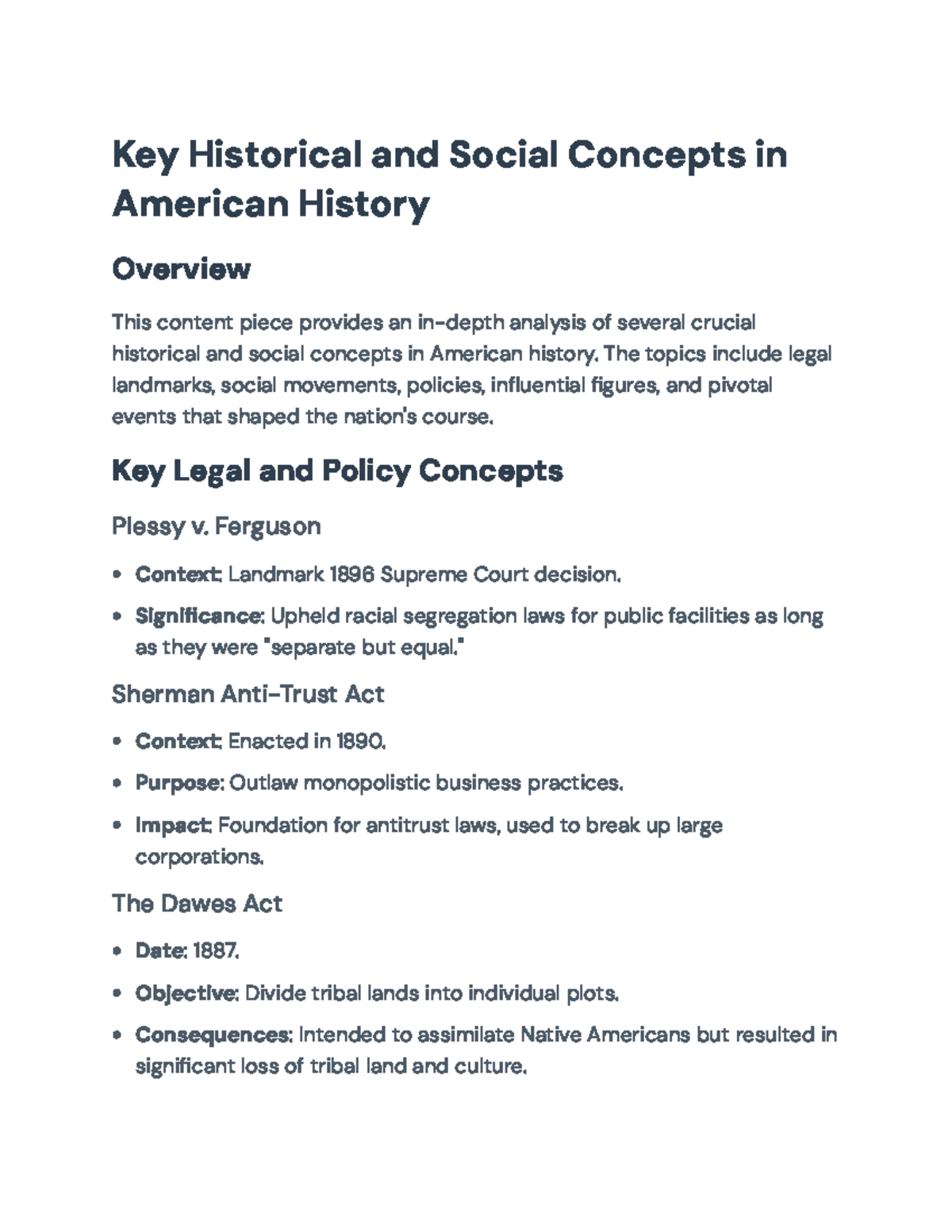 Key Historical & Social Concepts in American History (HIST 101 ...