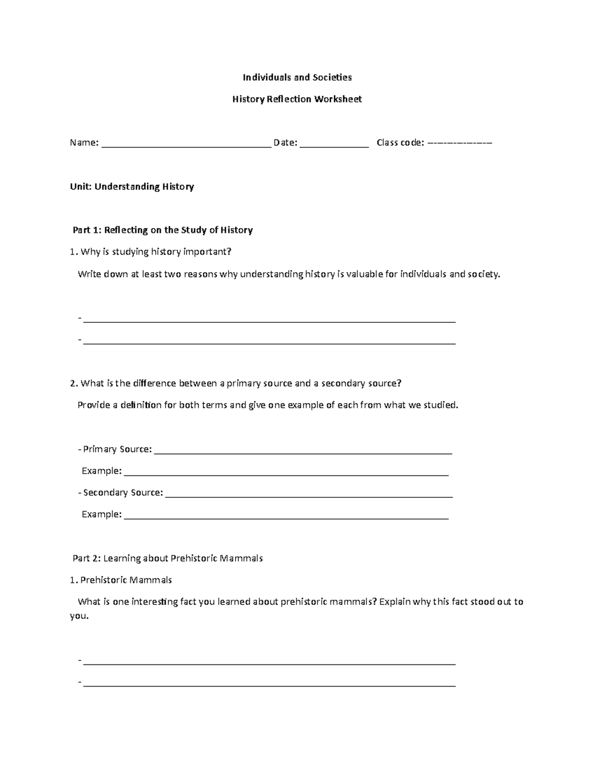 IS 101: History Reflection Worksheet on Understanding History - Studocu