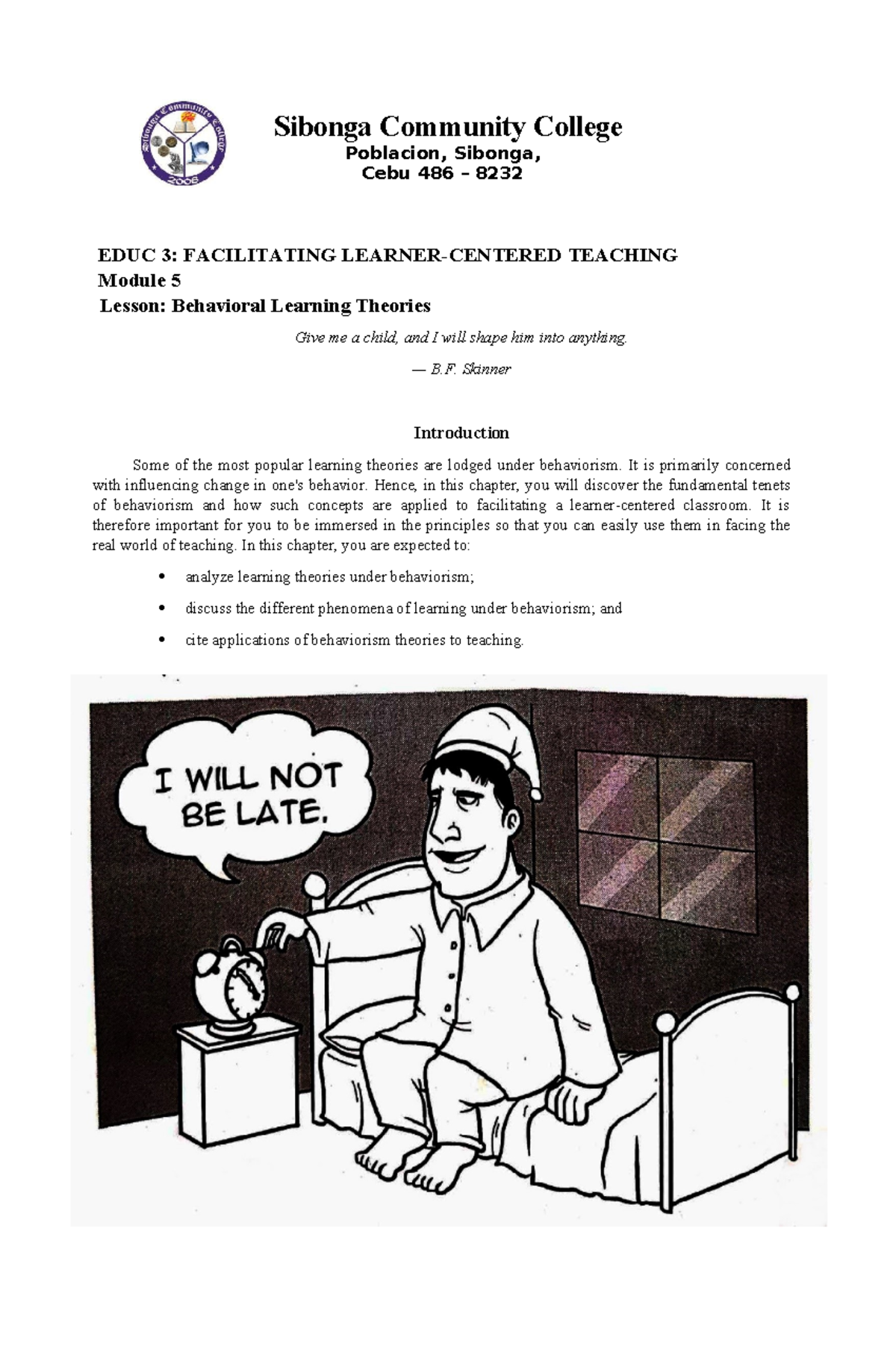 EDUC 3: Module 5 - Behavioral Learning Theories in Teaching - Studocu
