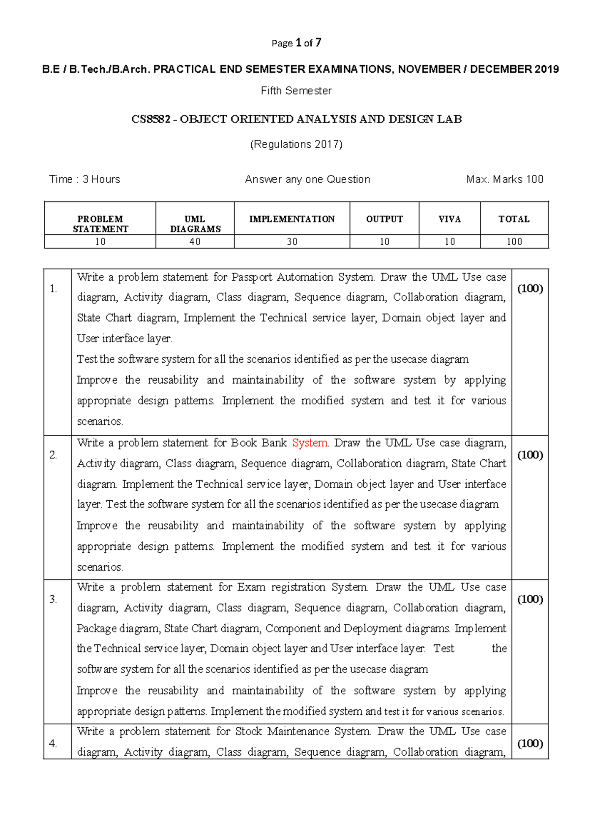 CS8582 - UML Design Problems and Solutions for Final Exam - Studocu