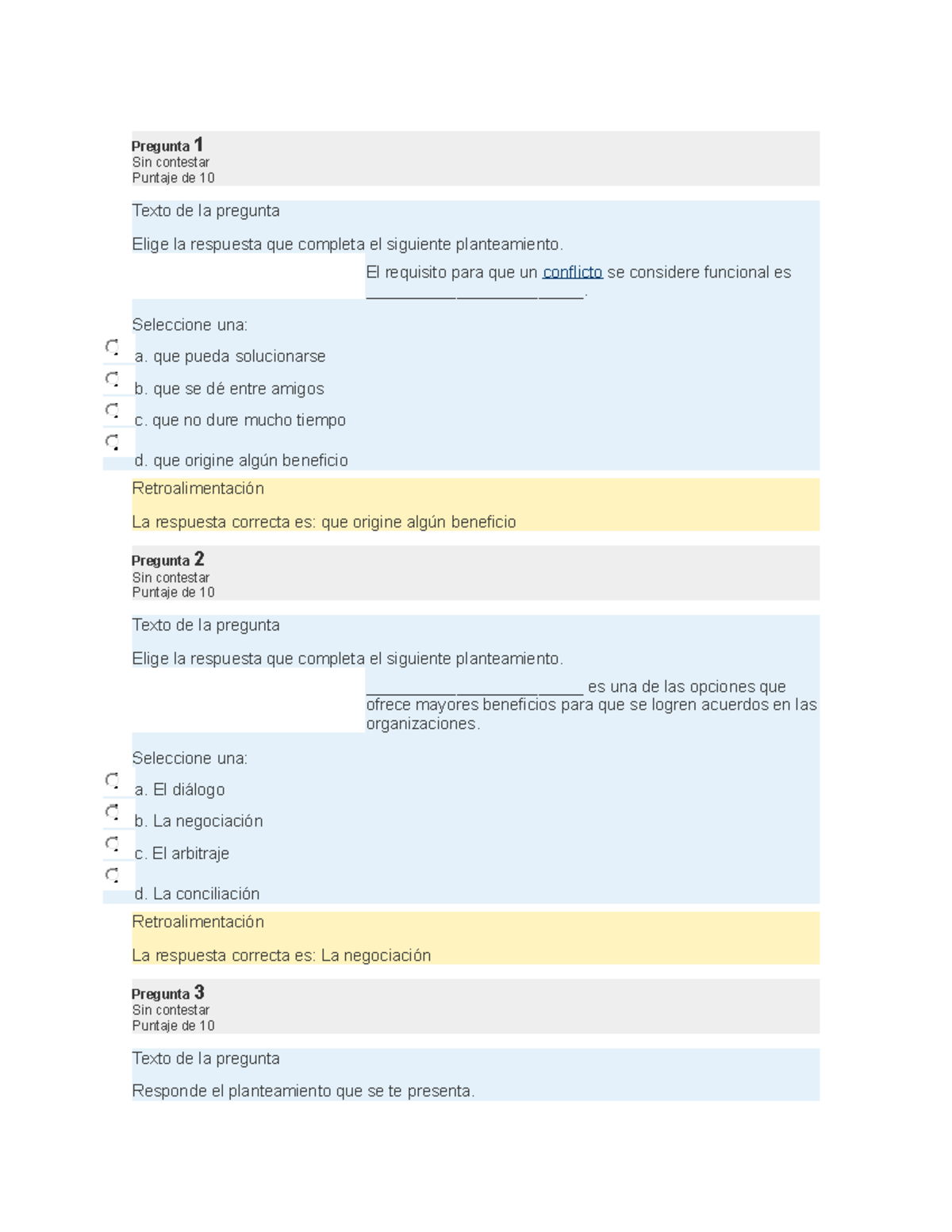 Examen de Gestión del Conflicto v2: Preguntas y Respuestas - Studocu