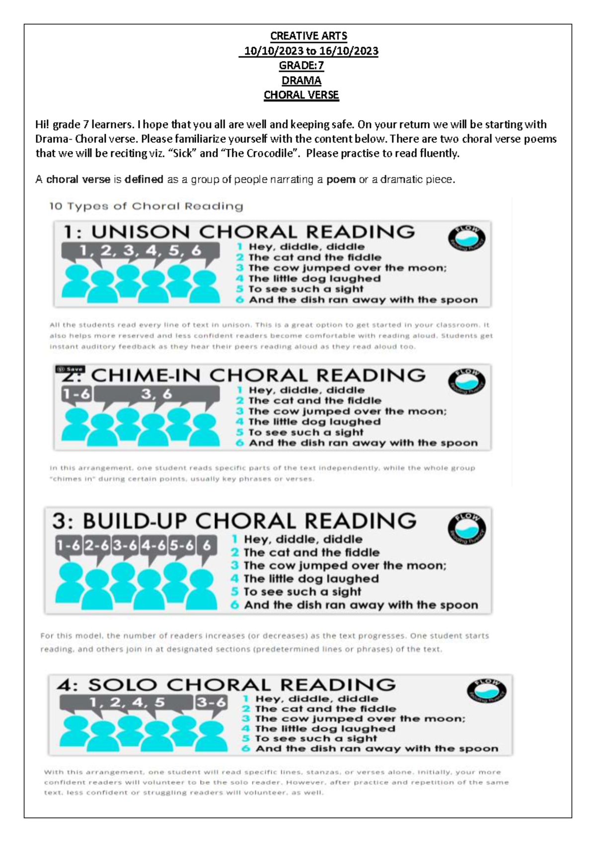 Creative Arts: Choral Verse for Grade 7 (Drama Focus) - Studocu
