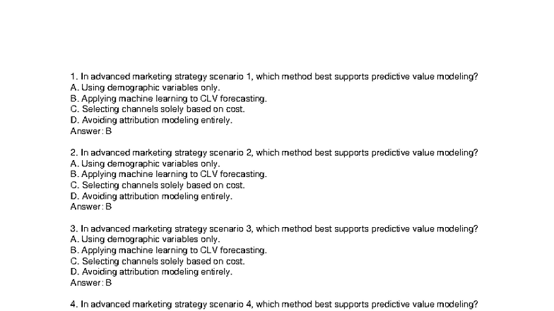 Quiz 1 - Advanced Marketing Strategy Predictive Modeling - Studocu