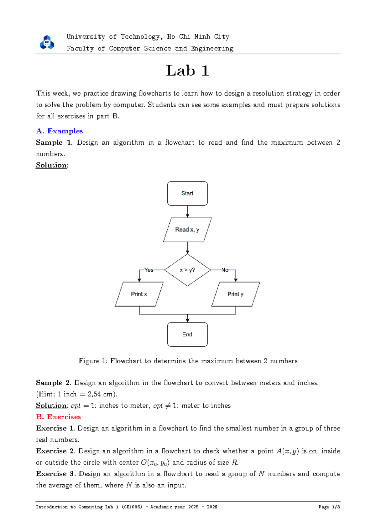 Introduction to Computing Lab 1 (CO1006): Flowchart Exercises - Studocu