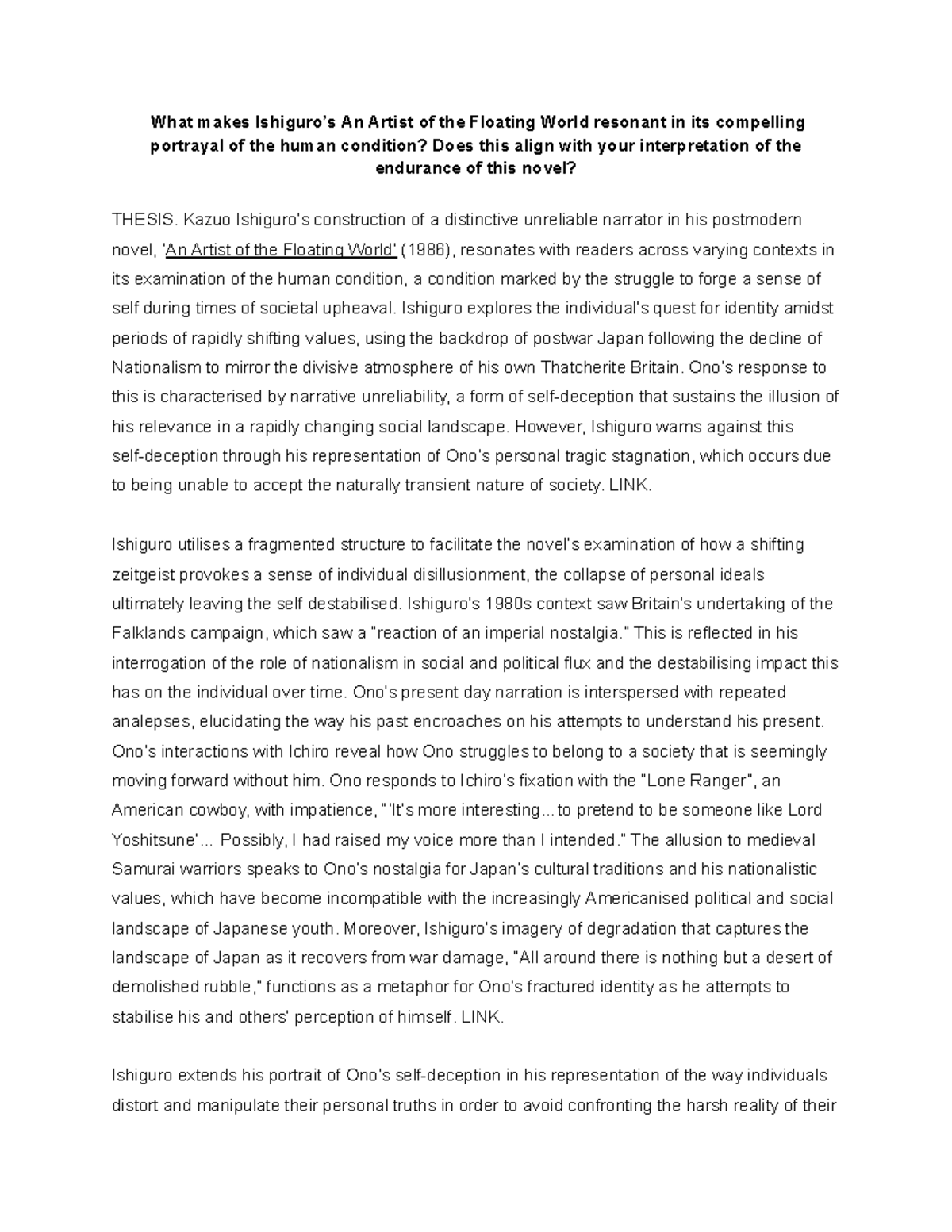 Mod B: Artist of the Floating World Practice Essay Analysis - Studocu