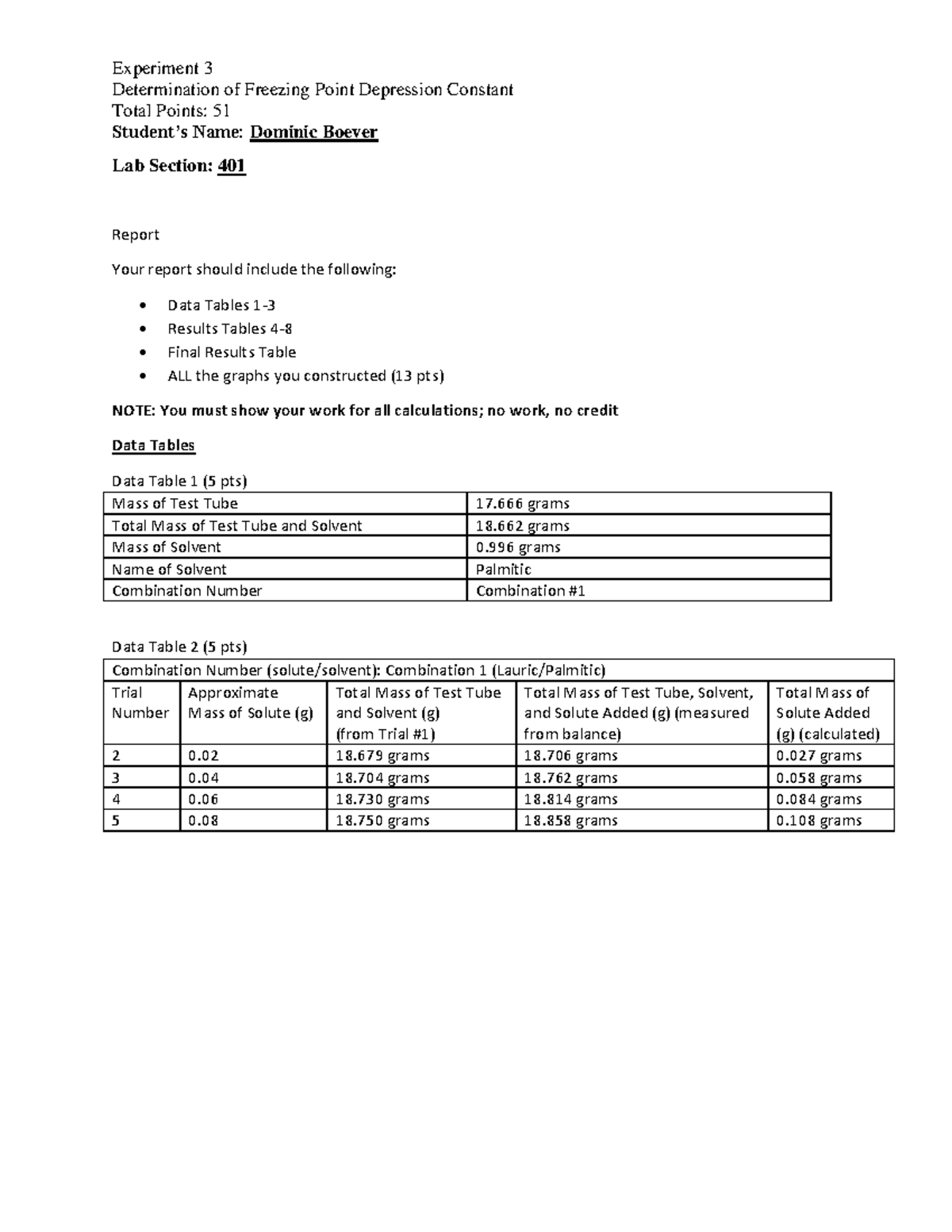 CHEM 110 L - Lab Report on Freezing Point Depression Experiment 3 - Studocu