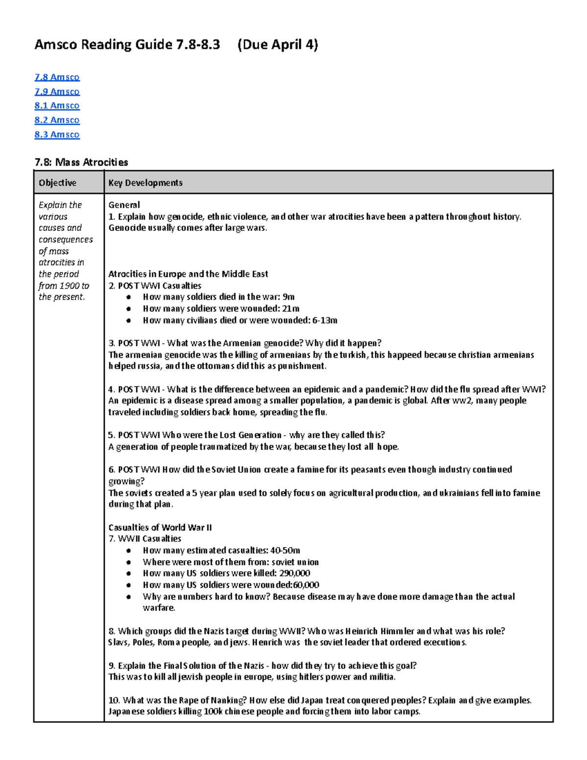 Amsco Reading Guide: Topics 7.8-8.3 Overview & Key Concepts - Studocu
