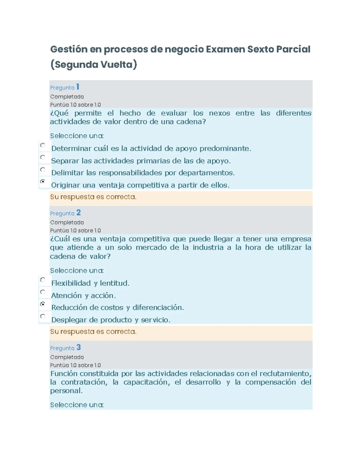 Gestión en procesos de negocio Examen Cuarto Parcial - Gestión en procesos de negocio Examen ...