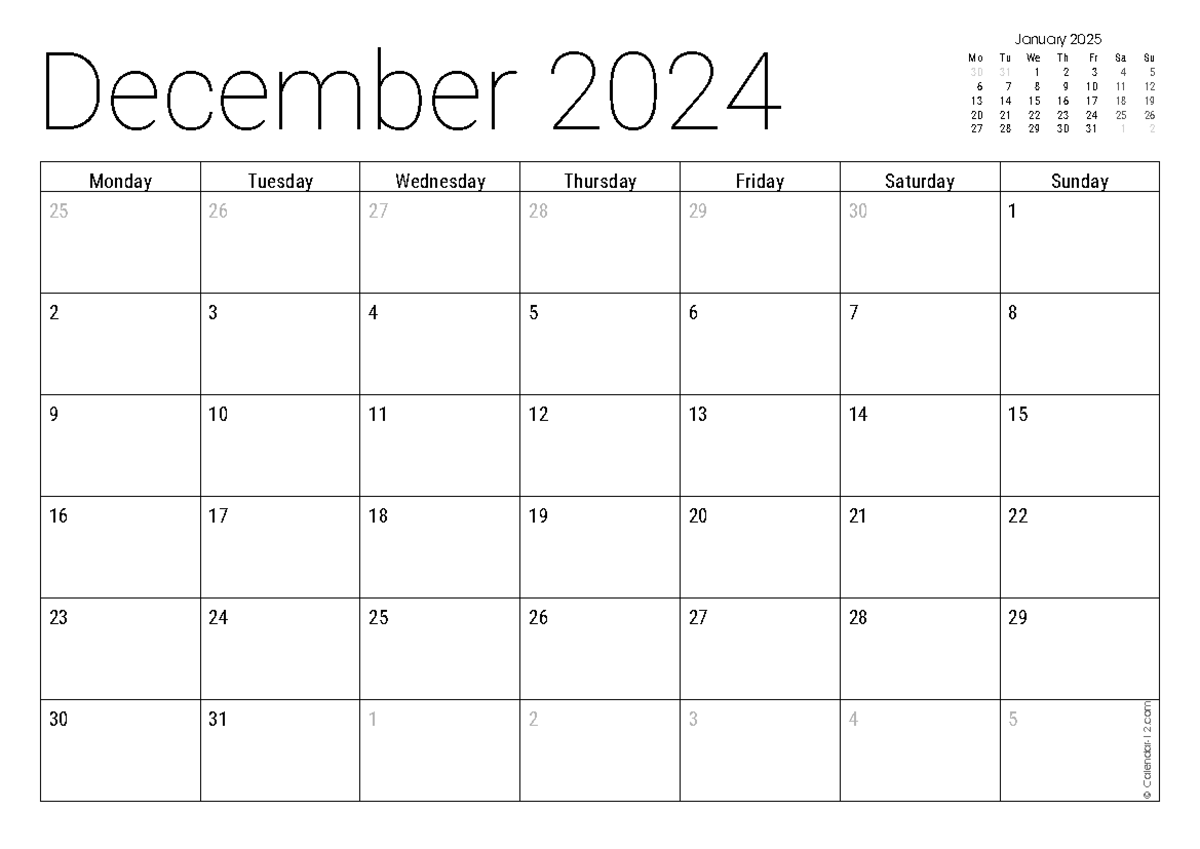 Calendar Overview: Dec 2024 - Nov 2025 - Studocu