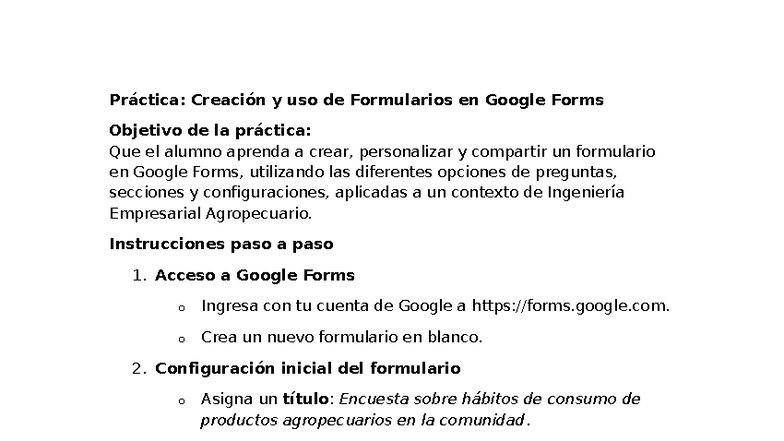 Práctica: Creación de Formularios en Google Forms para Ingeniería Empresarial - Studocu