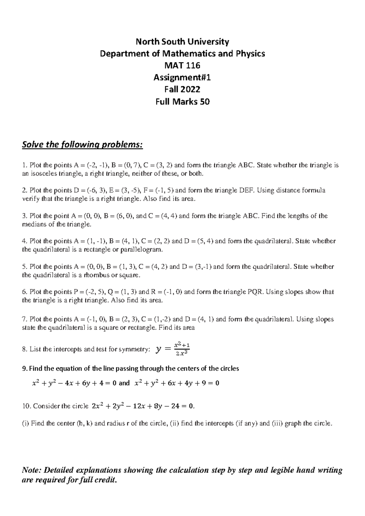 Assignment 01 MAT 116: Geometry Problems and Triangle Analysis - Studocu