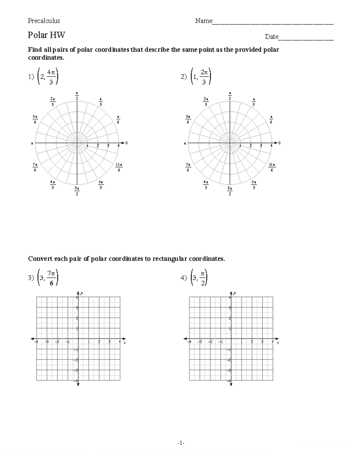 Polar coordinates homework: Finding equivalent pairs and conversions ...