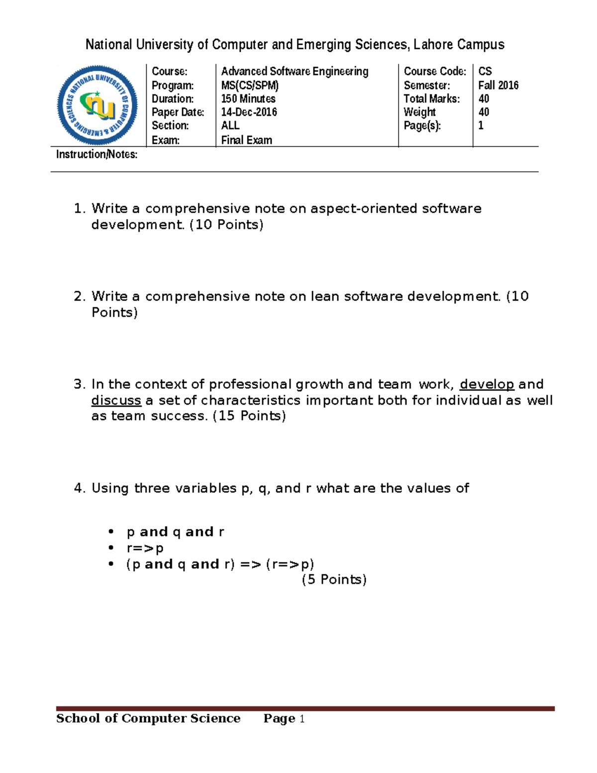 ASE-F2016-Final Exam: Comprehensive Notes on Software Engineering - Studocu
