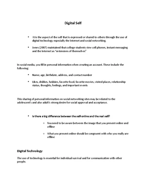 Understanding the self-The Digital Self - Digital Self It is the aspect ...