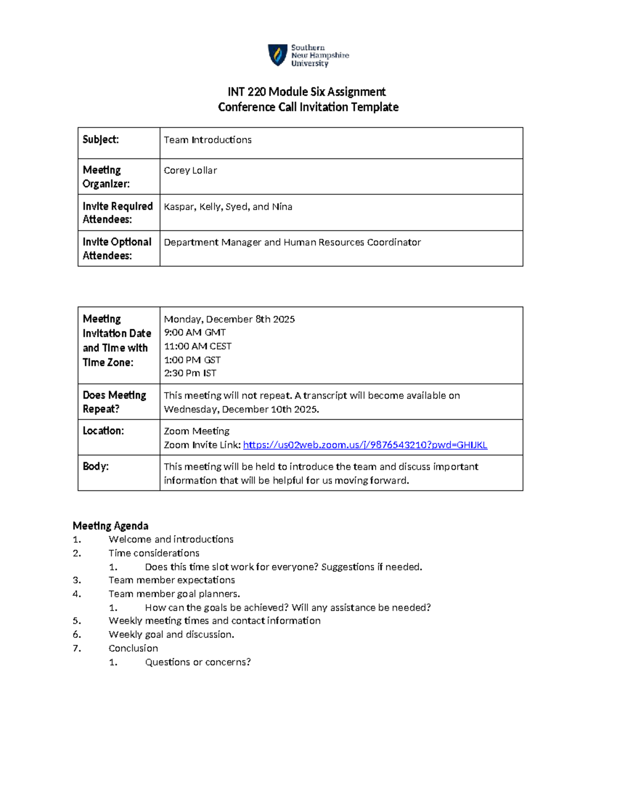 INT 220 Module 6 Conference Call Invitation Template - Studocu