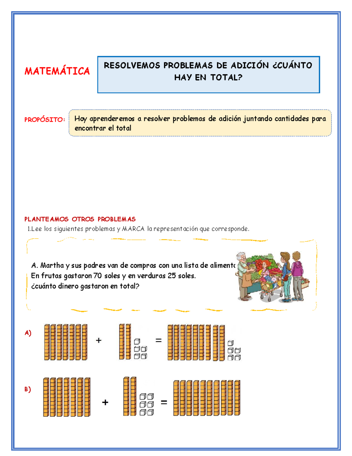 3° Ficha MART 21 MATE: Resolución de Problemas de Adición - Studocu