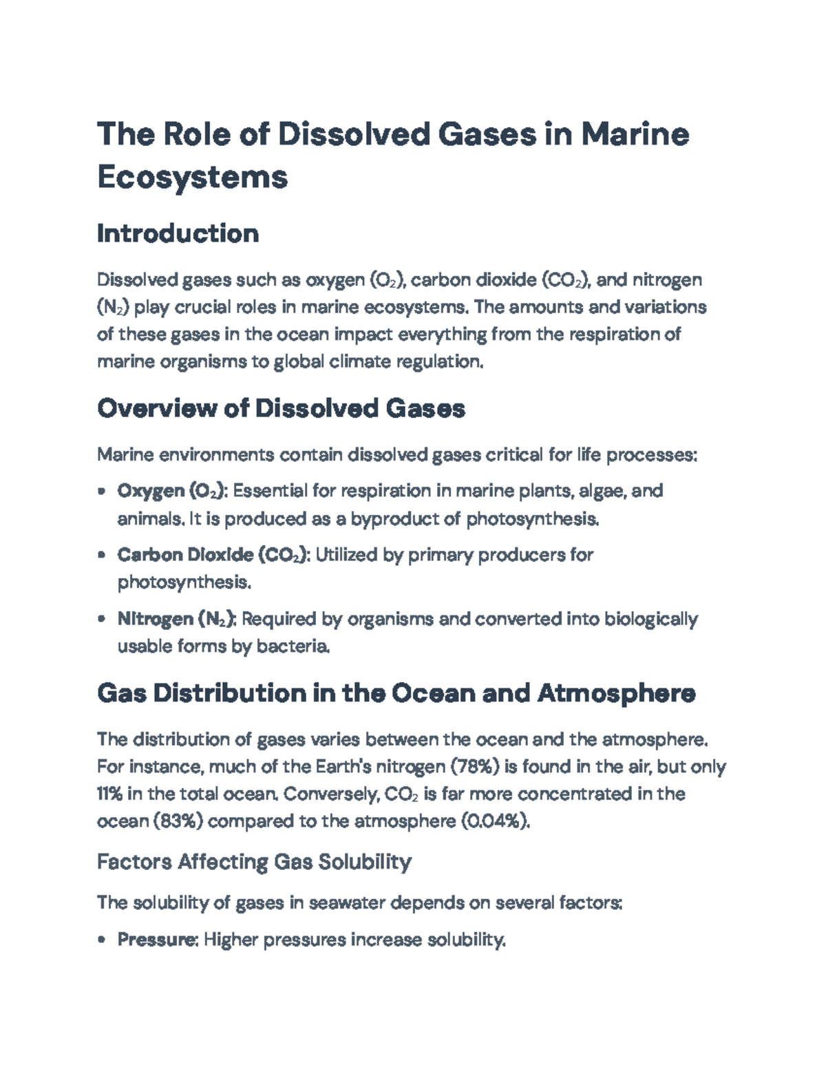 The Role of Dissolved Gases in Marine Ecosystems: Impact & Dynamics ...