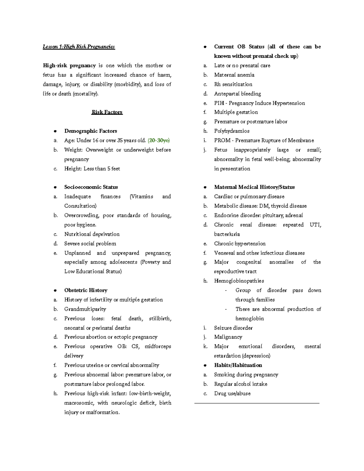 Lesson 1: High-Risk Pregnancies and Current OB Status (TALD MCN2 Ndsem ...