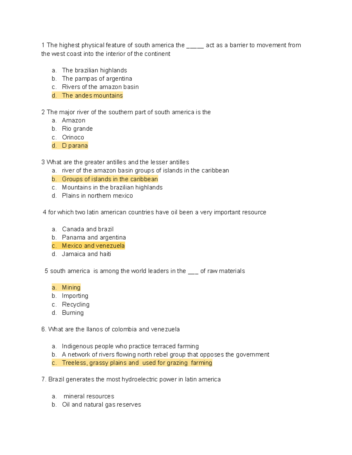 Latin America Geography and Cultural Insights Quiz Questions - 1 The ...