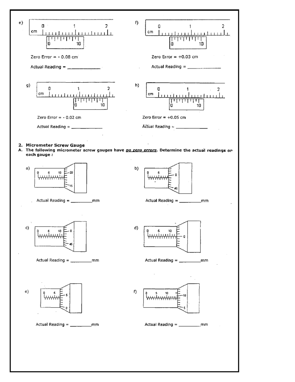 Micrometer Work: Zero Error Analysis and Actual Readings - Studocu