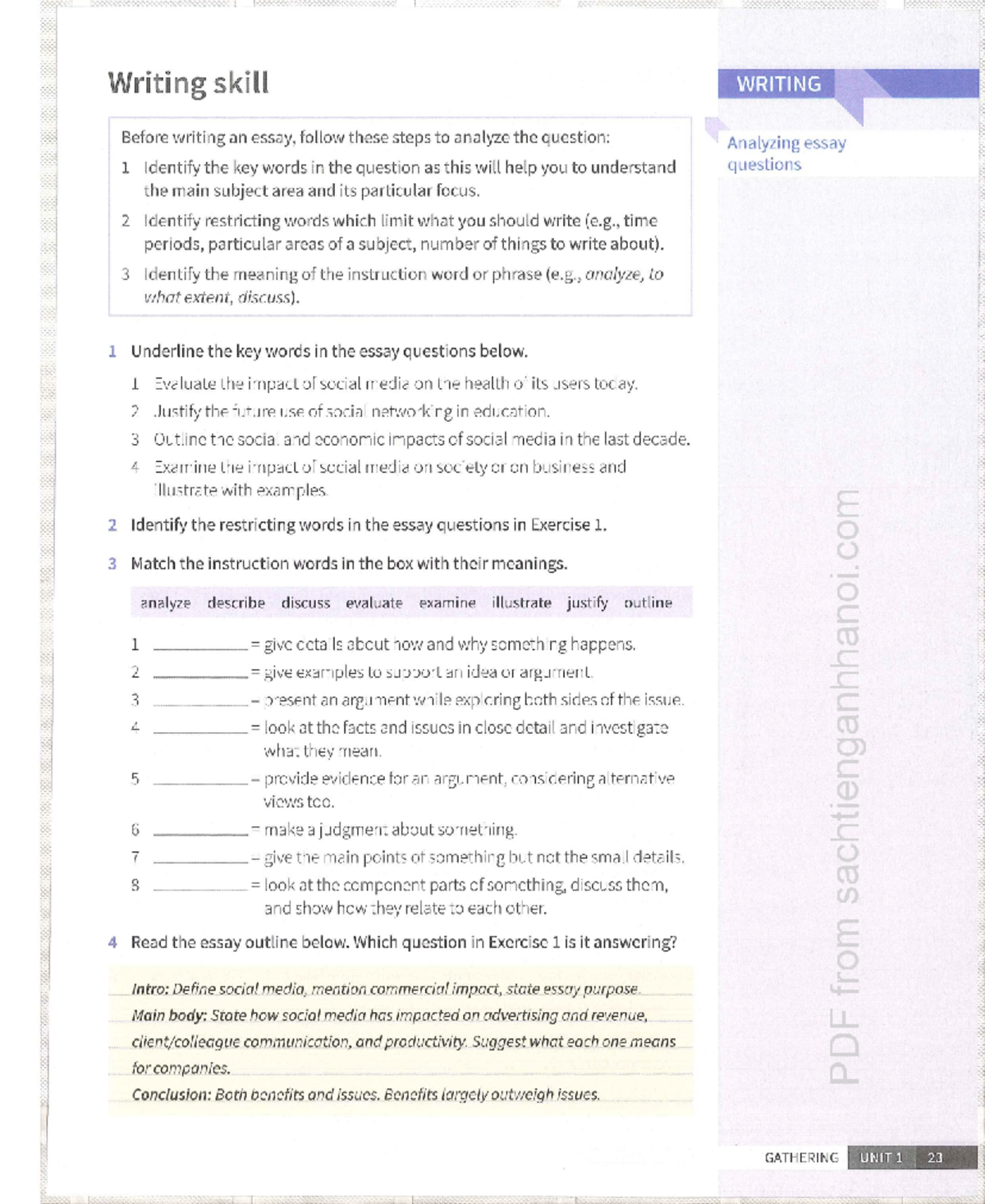 4RW-Skillful 4-23: Analyzing Essay Questions and Writing Skills - Studocu