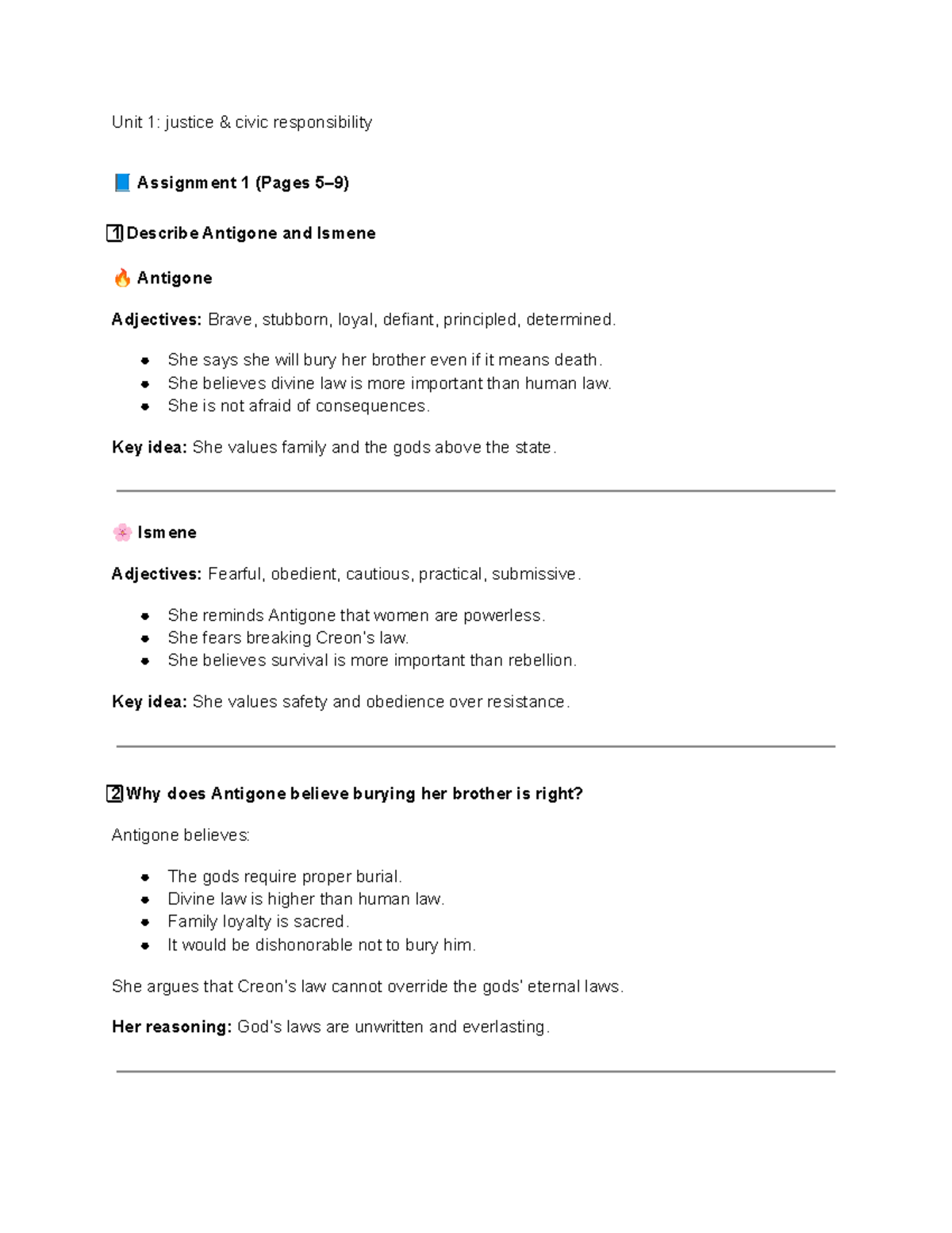 Justice & Civic Responsibility: Antigone Analysis Assignments - Studocu
