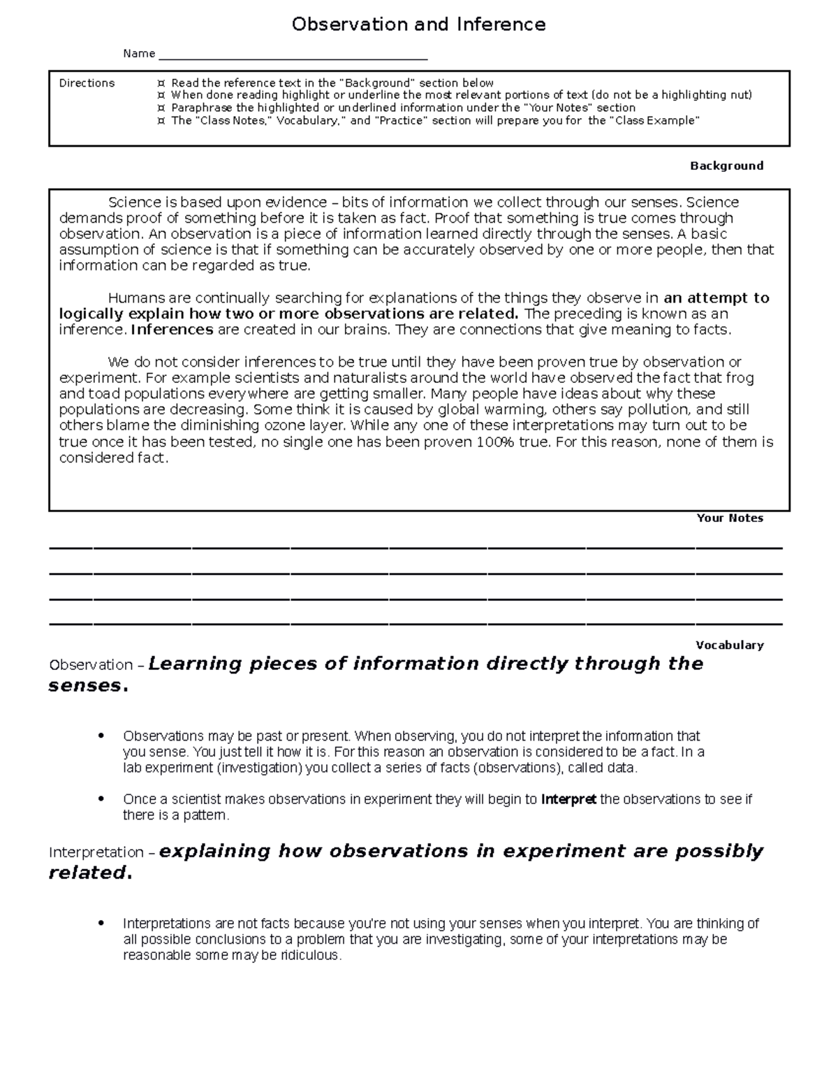 Observation and Inference Key: Understanding Science Basics - Studocu