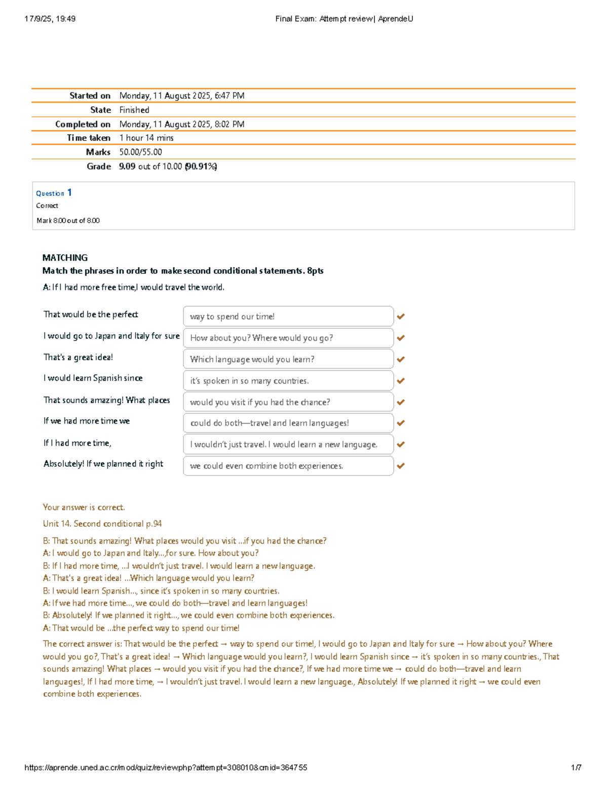 05482 2O 2C 2025 - Final Exam Review for Ingles Empresarial 2 - Studocu