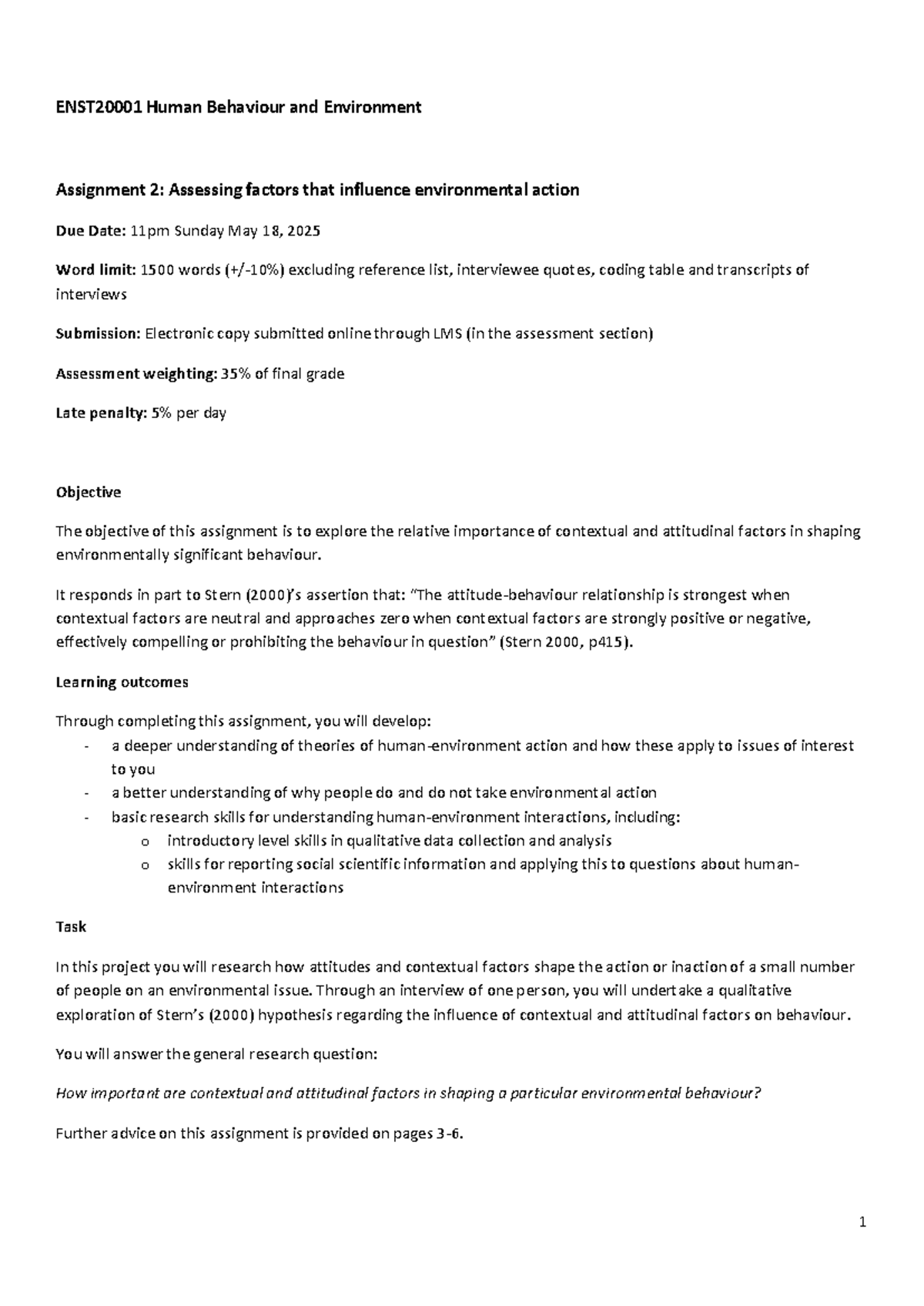 Human Behaviour and Environment Assignment 2: Factors Influencing ...