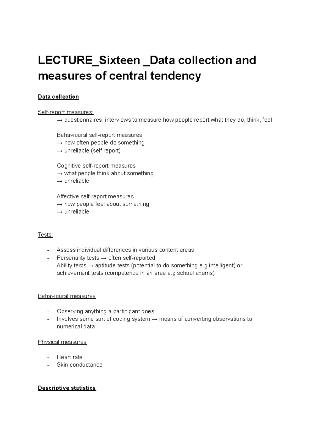 PSYC 1111 - Comprehensive Course Notes: Data Collection & Analysis ...