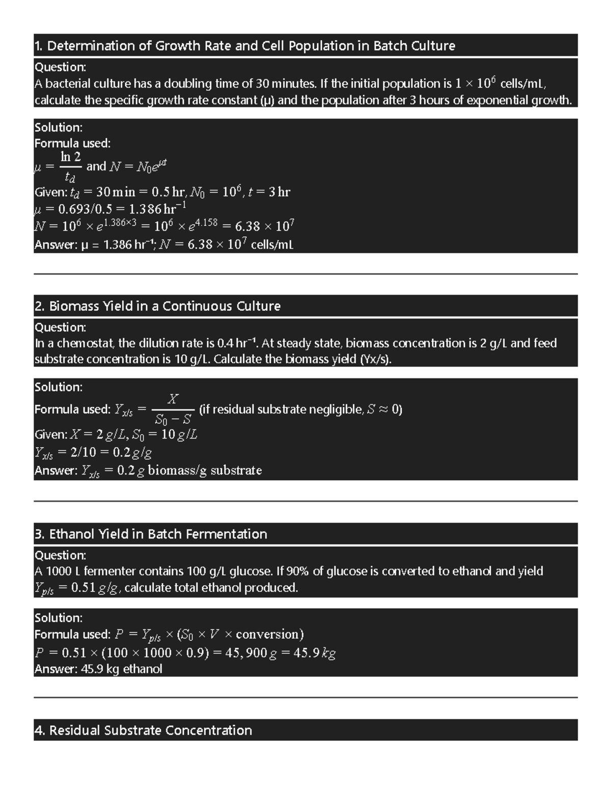Fermentation Technology Numericals Set 1: Growth Rates & Yields - Studocu