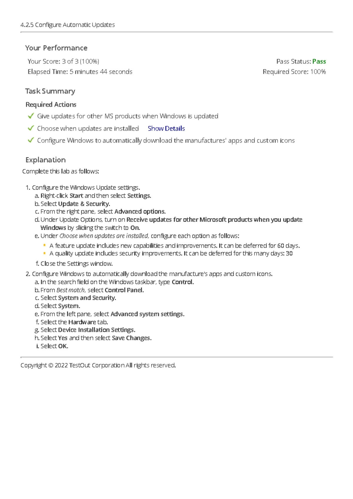 6.5.6 Delete OUs - Pass Status: Pass Required Score: 100% 6.5 Delete ...