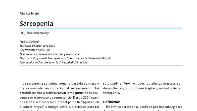 Revisión sobre Sarcopenia: Perspectivas del Dr. Julio Nemerovsky - Studocu