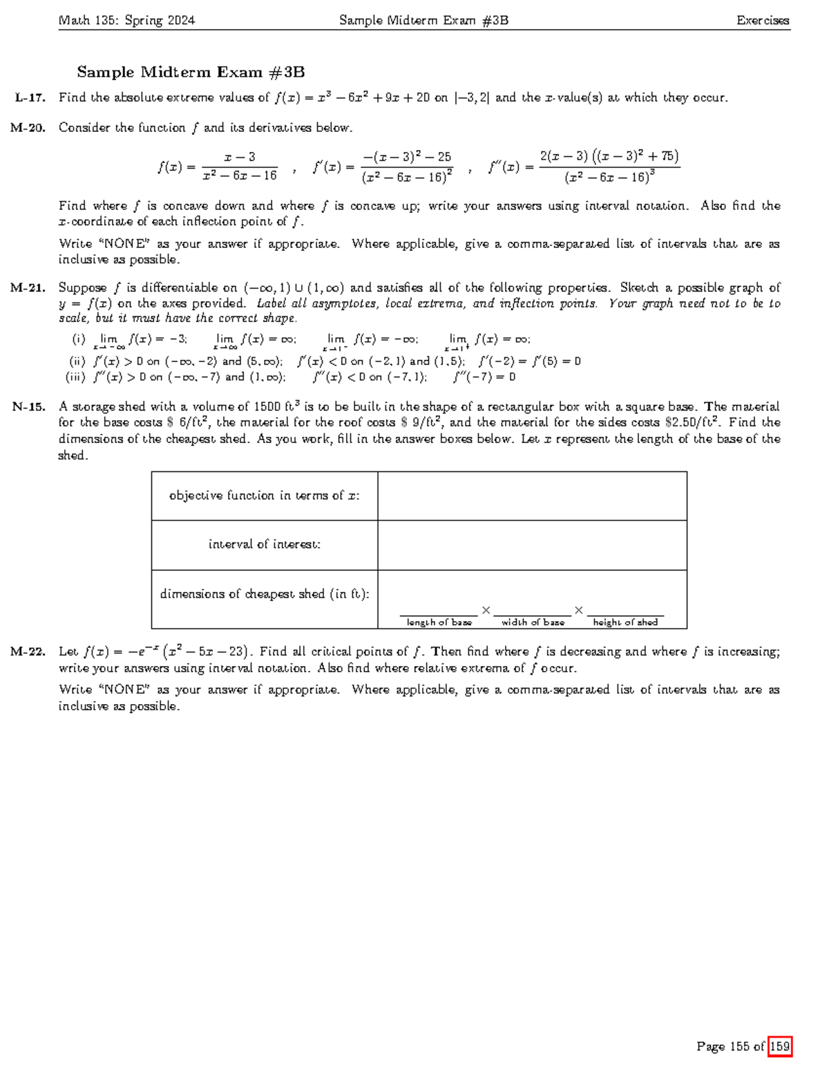 Math 135: Spring 2024 Sample Midterm Exam Practice Exercises - Studocu