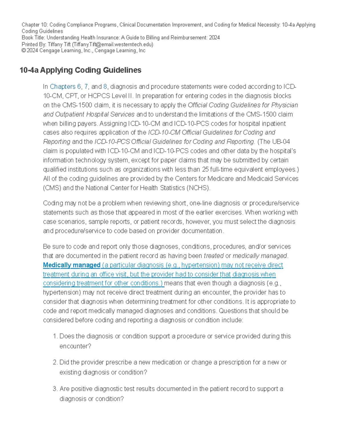 Chapter 10: Linking Diagnoses with Procedures for Medical Necessity in Coding - Studocu