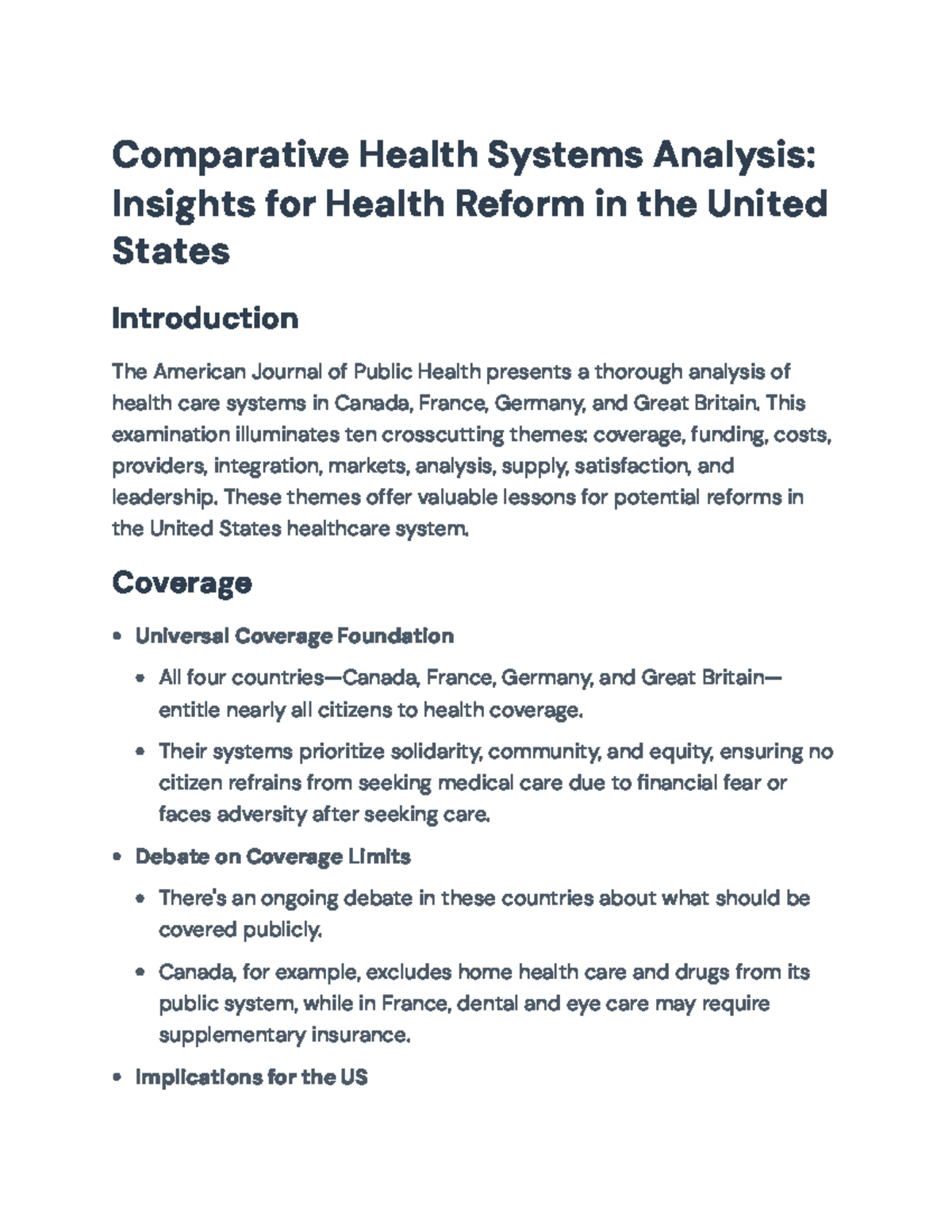 Comparative Health Systems Analysis: Lessons for U.S. Health Reform ...