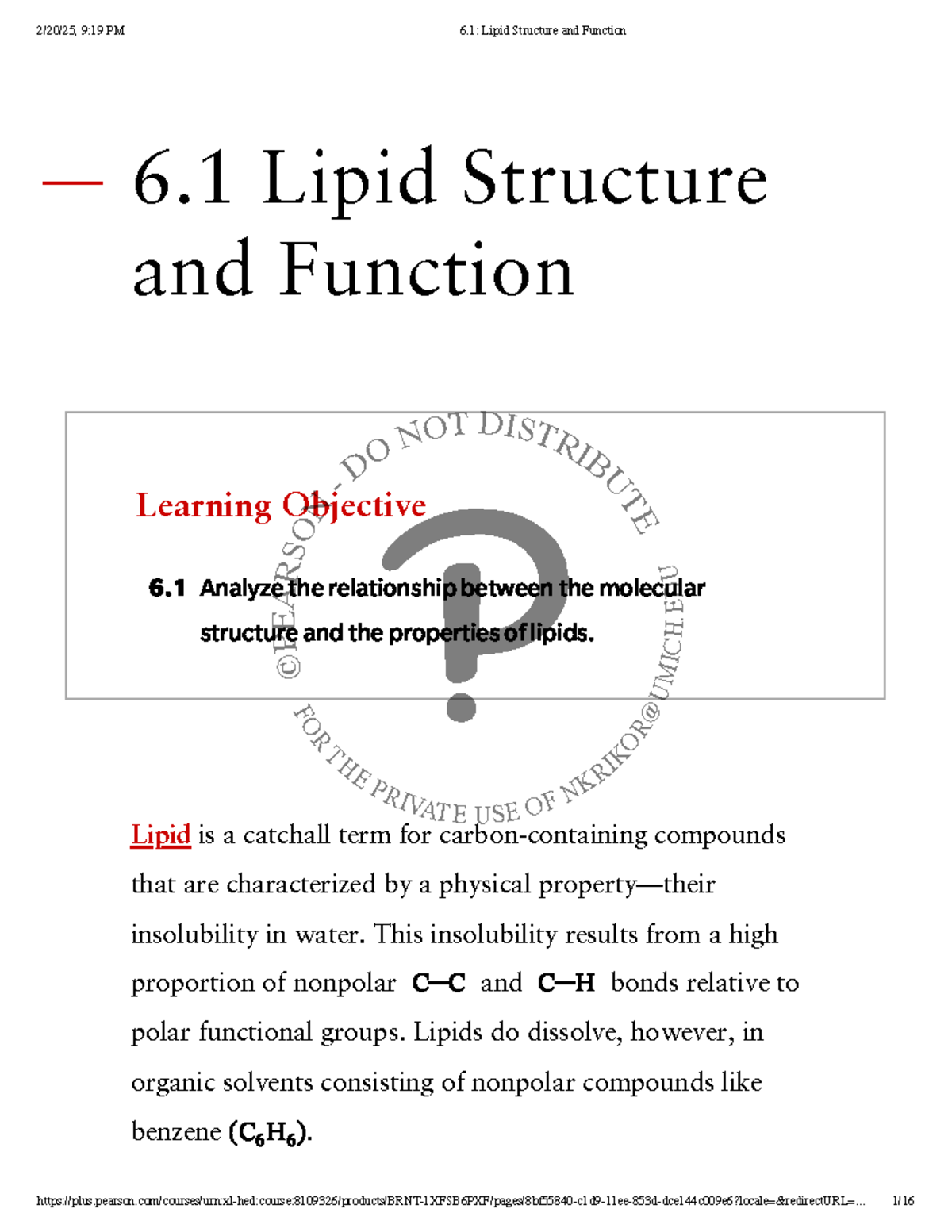 Lipid Structure and Function Overview (Course Code: 6.1) - 6 Lipid Structure and Function ...
