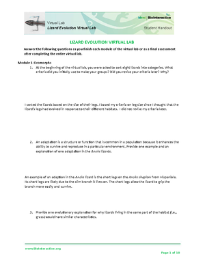 NOVA evolution lab worksheet - The Evolution Lab NAME: Jessica Yam DATE ...