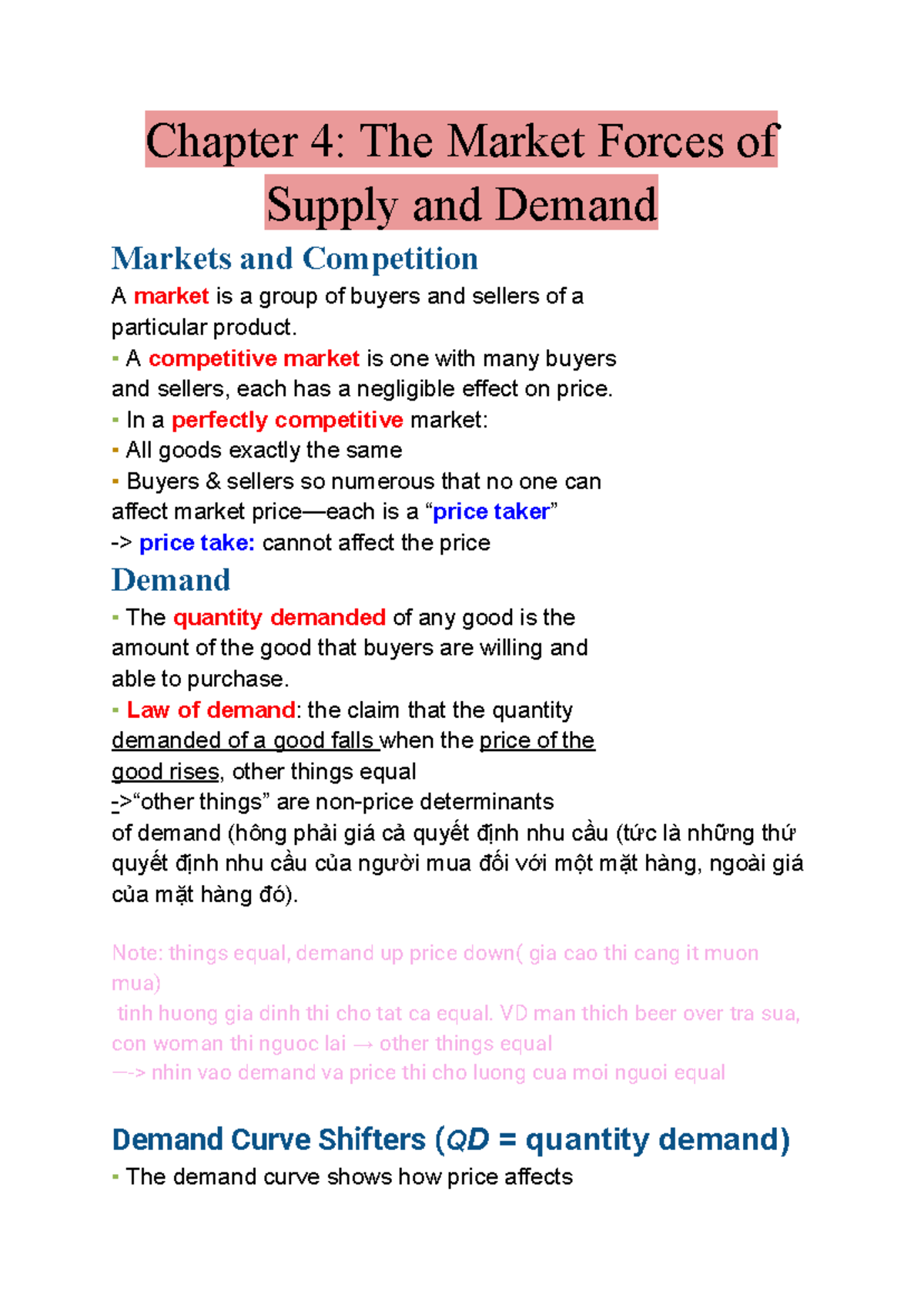 Chapter 4: Market Forces of Supply & Demand - Notes - Studocu