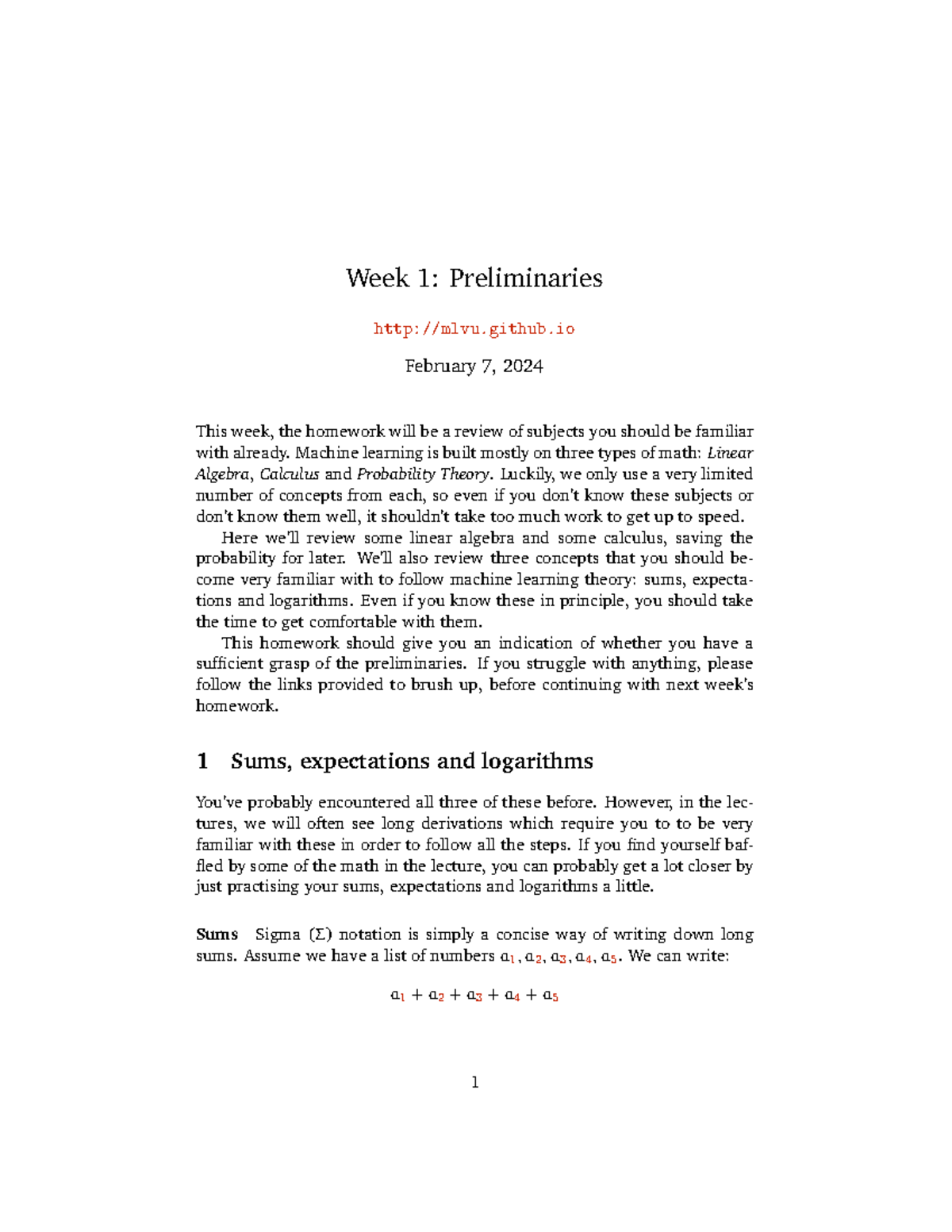 CS101 - Week 1 Homework: Preliminaries in Machine Learning - Studeersnel
