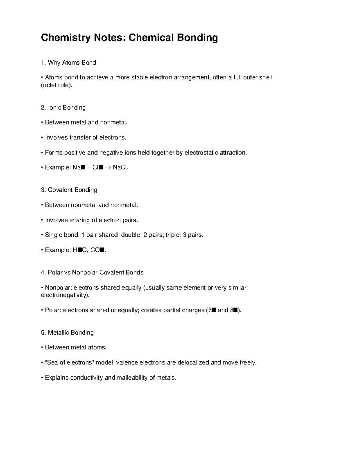 Chemistry Notes 03: Understanding Chemical Bonding Concepts - Studocu